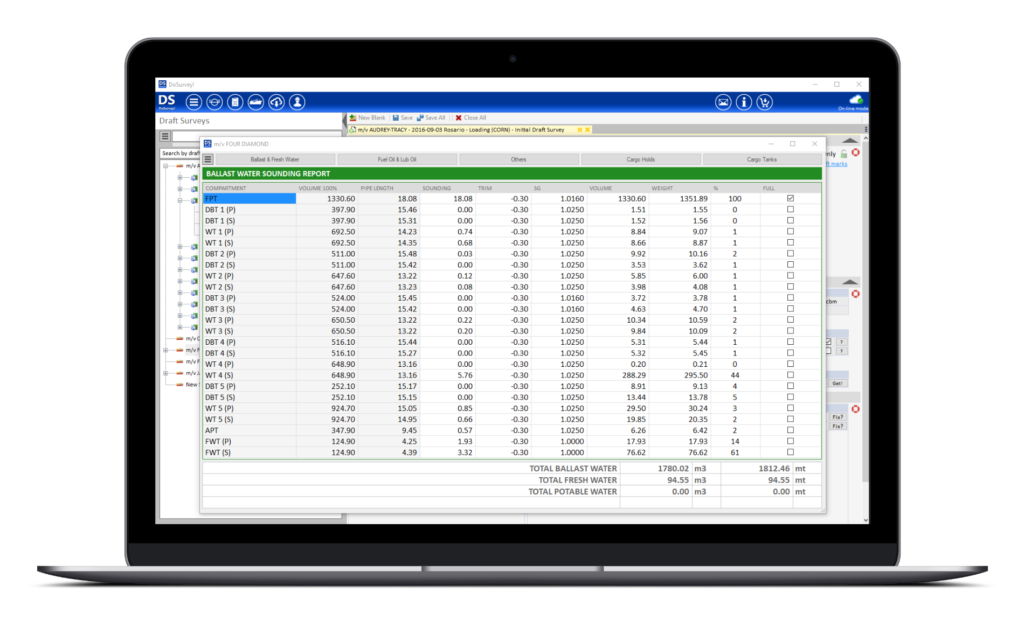 DoSurvey! - Draft survey calculation software - DS Marinesoft